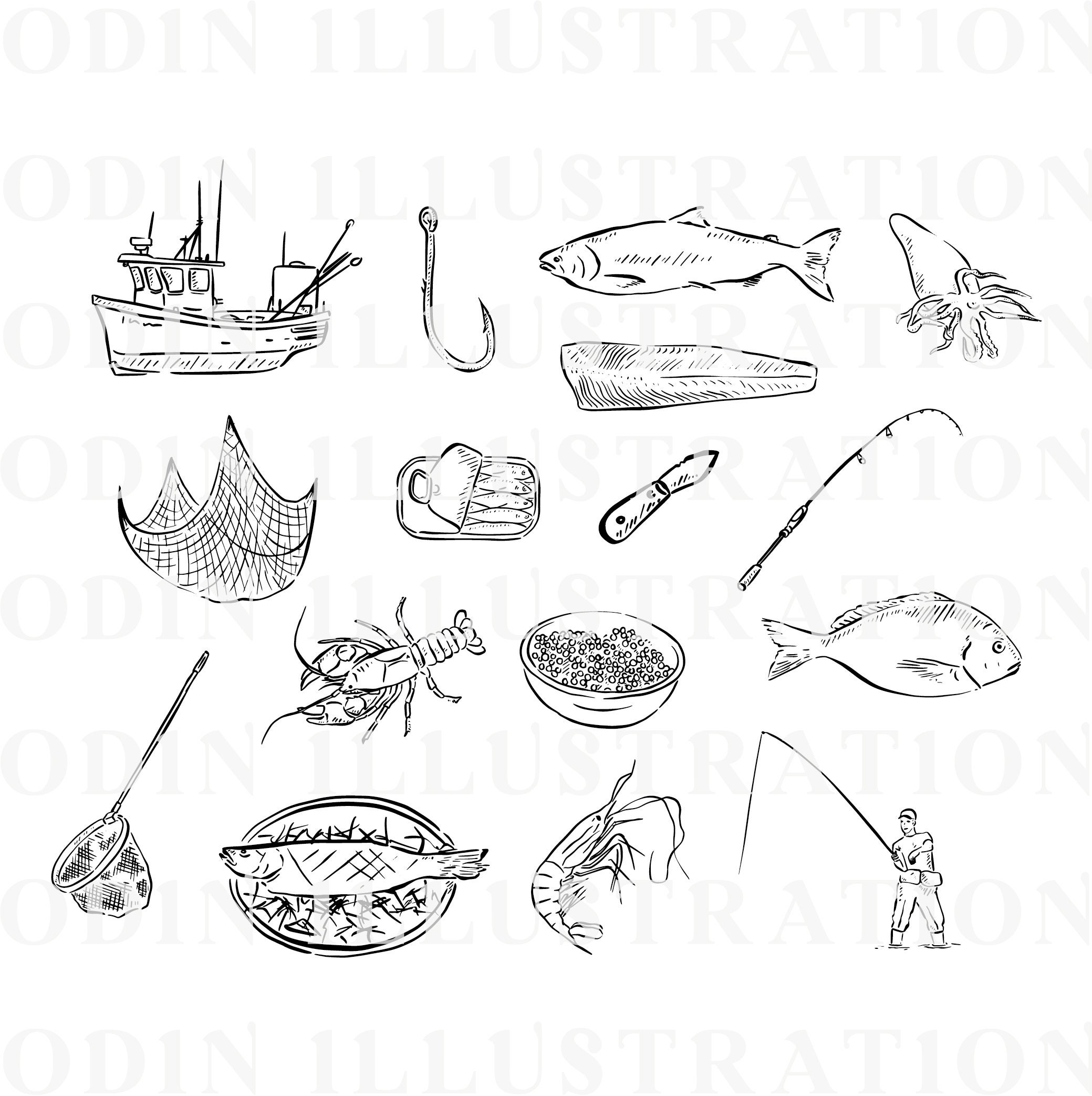 Fishing Line Drawn Clipart, 45 Png, Svg, Dxf & Eps Vector, Fishing ...