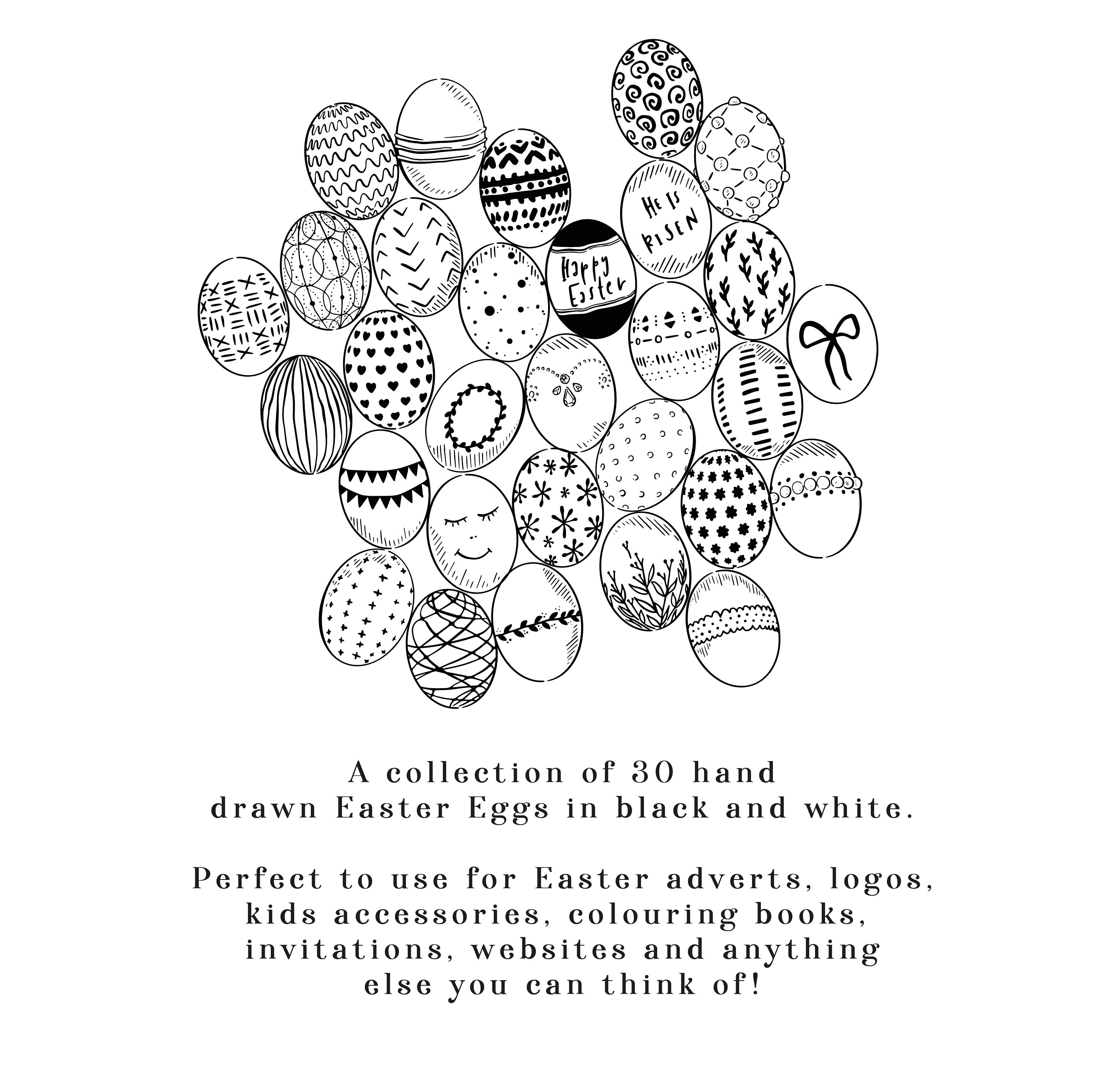 Easter Eggs Clipart, Black and White Instant Download for Commercial ...
