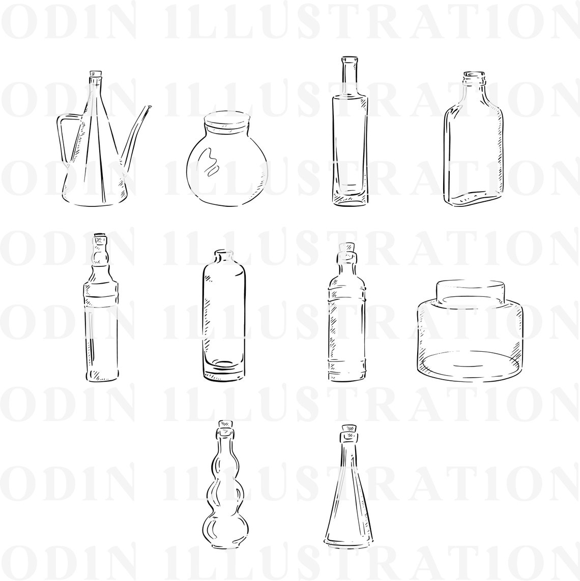 Jars, Bottles and Vessels Elements, 40 Png Svg Clipart Designs, Instant ...