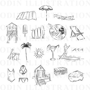 Vacation Clip Art, Hand Drawn Holiday Illustrations, Instant Download ...
