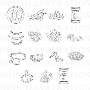 Curry Ingredient Clipart, 62 Svg, Png & Eps Files at 300 Dpi, Hand ...