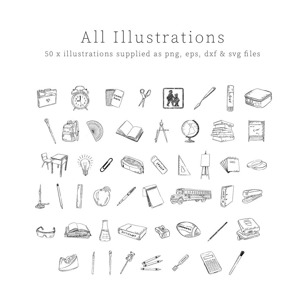 School Black and White Clip Art Vector, Craft Digital Download ...