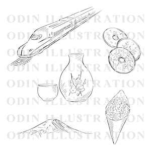 Japanese Hand Drawn Illustrations, Japan Line Drawn Digital Clipart ...