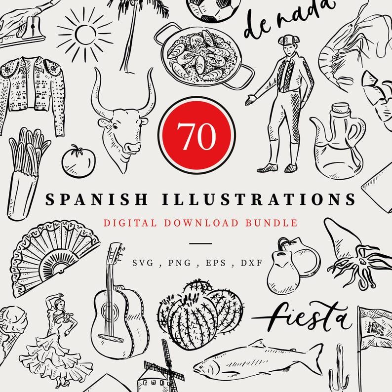 Spanish Themed Items Clipart, 72 Png, Svg, Dxf & Eps Files, Spain ...