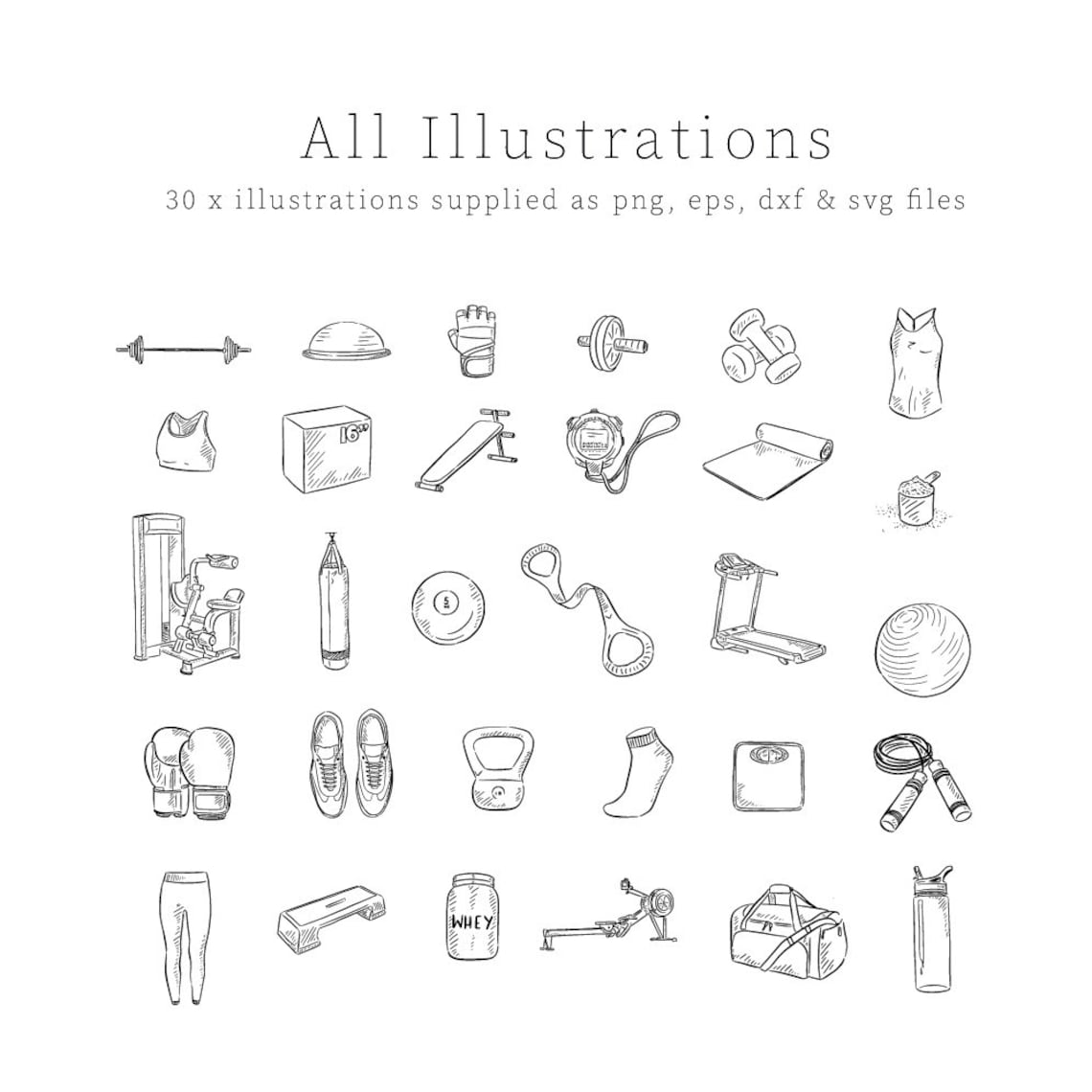 Gym and Fitness Clipart, 30 Png Svg, Dxf Eps Files, Vector, Line Drawn ...