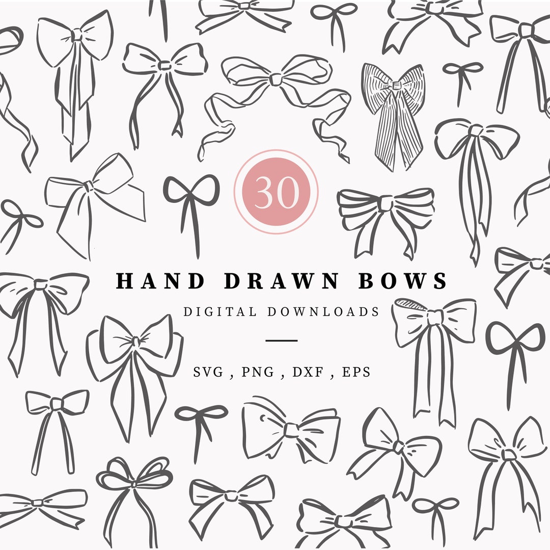Wedding Bow Illustrations, Digital Download, Line Drawn Ribbon, Hand ...
