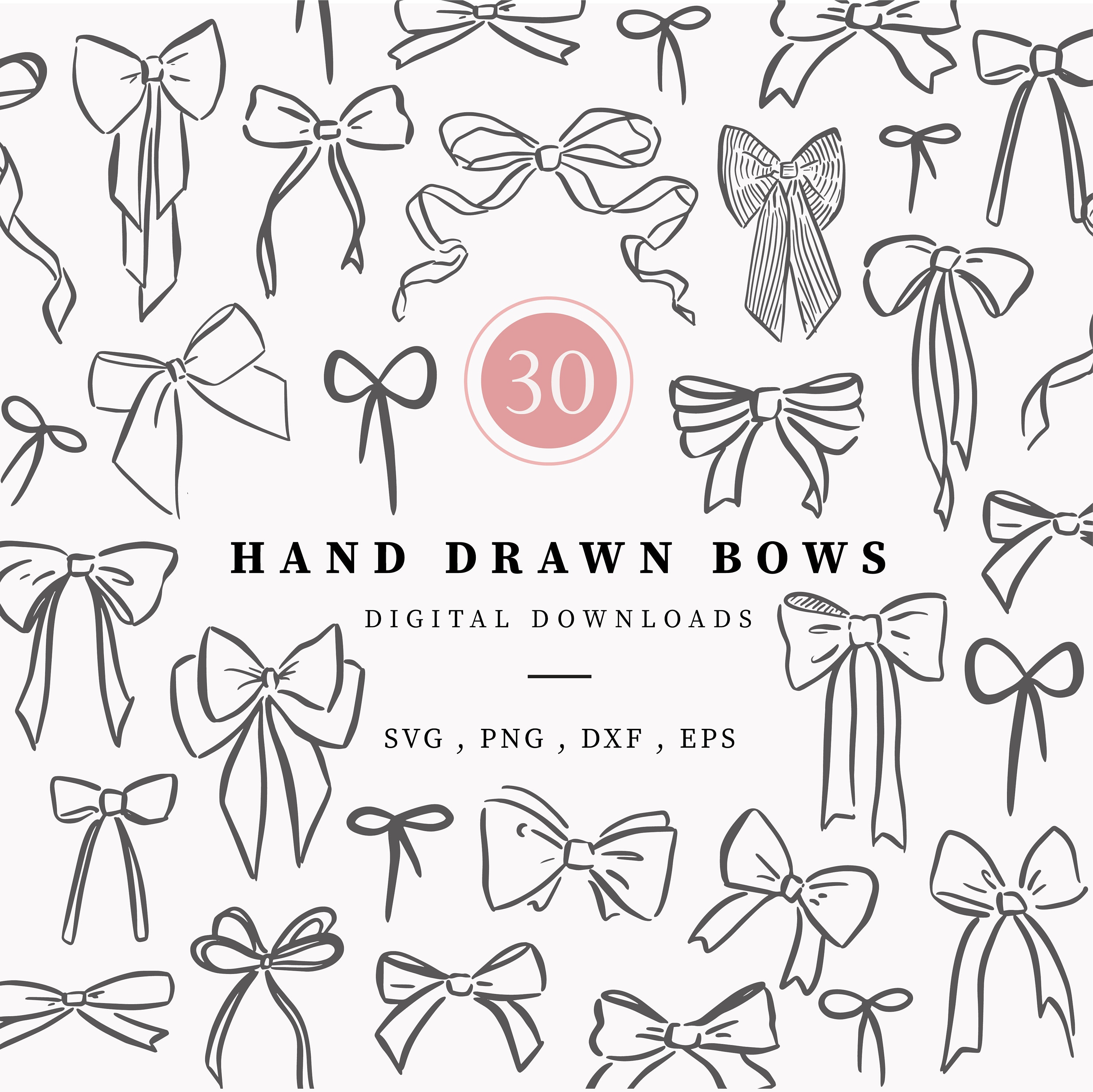 Wedding Bow Illustrations, Digital Download, Line Drawn Ribbon, Hand ...