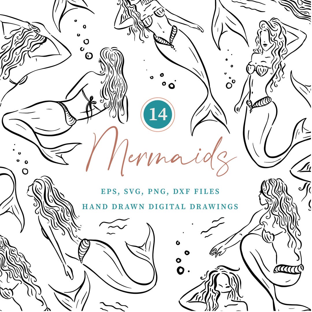 Mermaids Clipart Bundle, Hand Drawn Mermaid, Birthday Party PNG ...