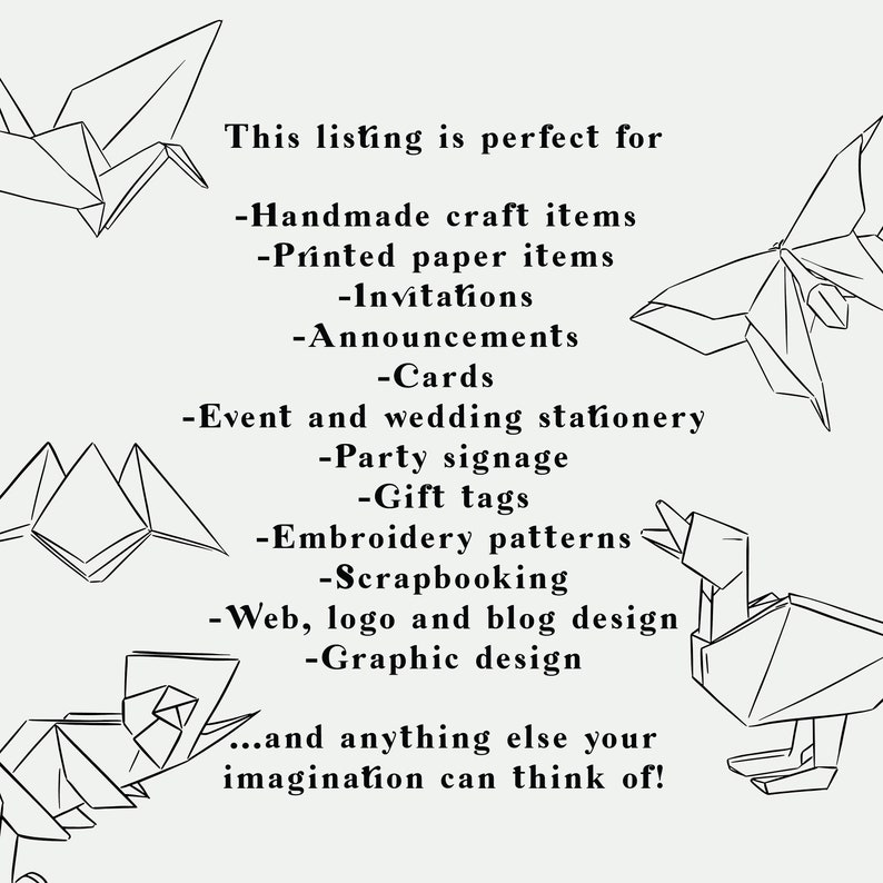 Origami Clip Art, DIY Wedding Sign, Paper Crane Digital Download ...
