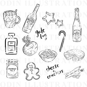 Christmas Food Line Art Clipart Bundle, Xmas Clipart SVG - Hand Drawn ...