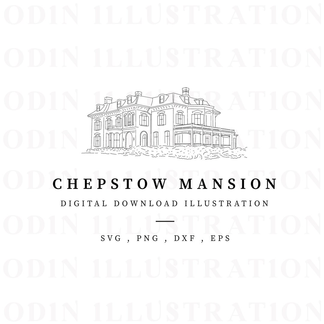Chepstow Mansion Hand Drawn Clipart, Rhode Island USA Mansion ...