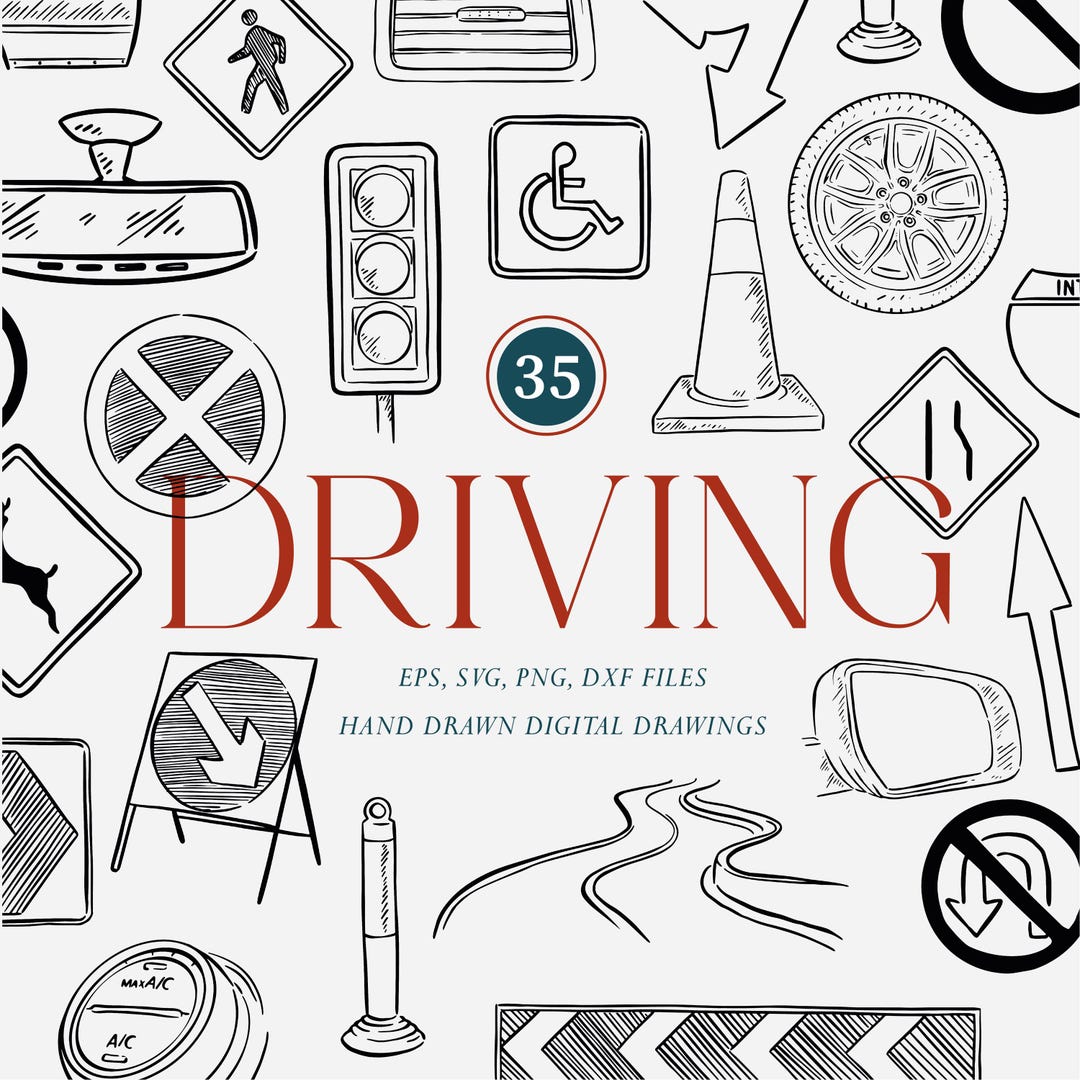Driving Lesson Clipart, Car Inspired Digital Line Drawings, Png, Svg ...