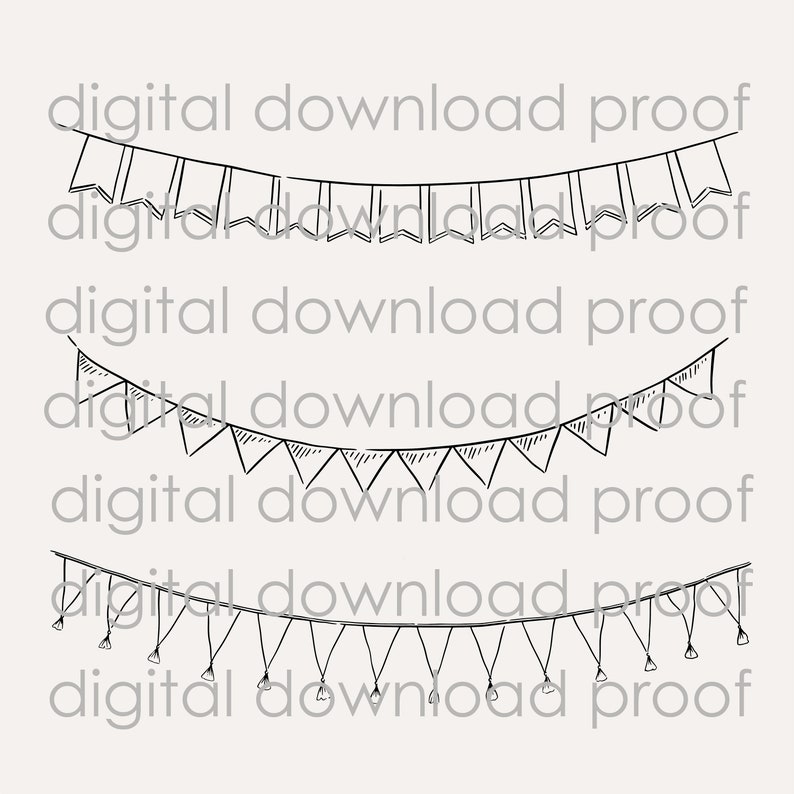 Hand Drawn Bunting Illustrations, Digital Art, Decorative Clip Art, DIY ...