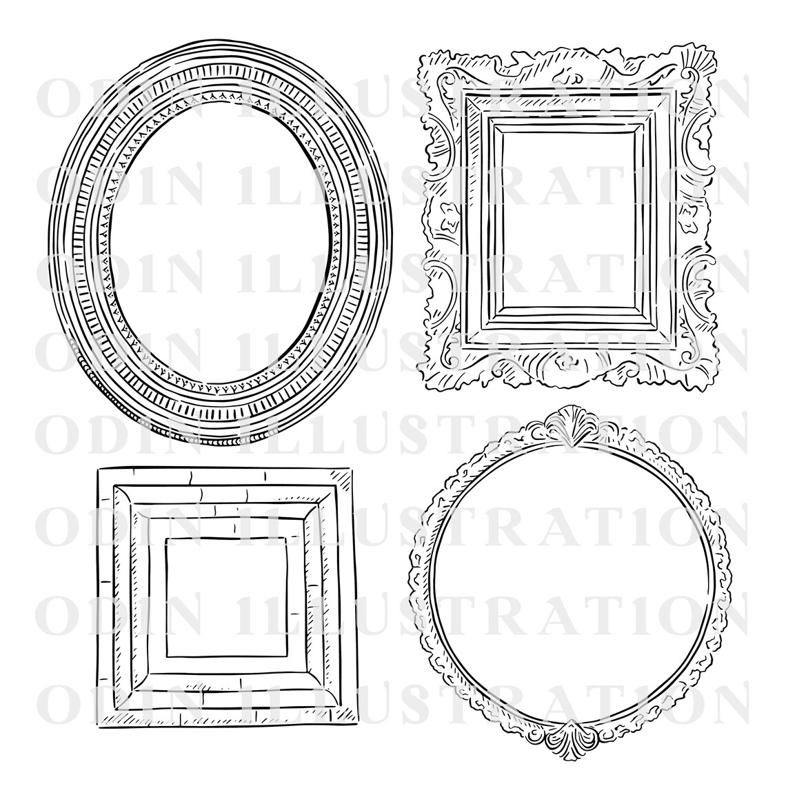 Vintage Frames Clipart, Hand Drawn Frames Clipart, Border Clip Art ...