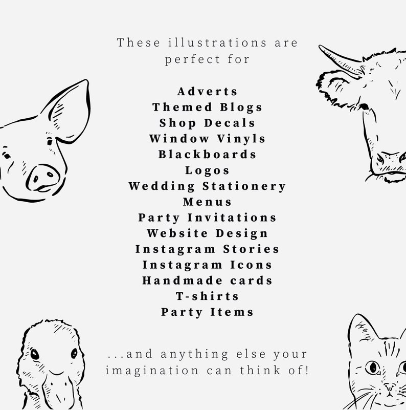 Farm Animals Digital Clip Art, Digital Illustration Downloads, 20 Png ...