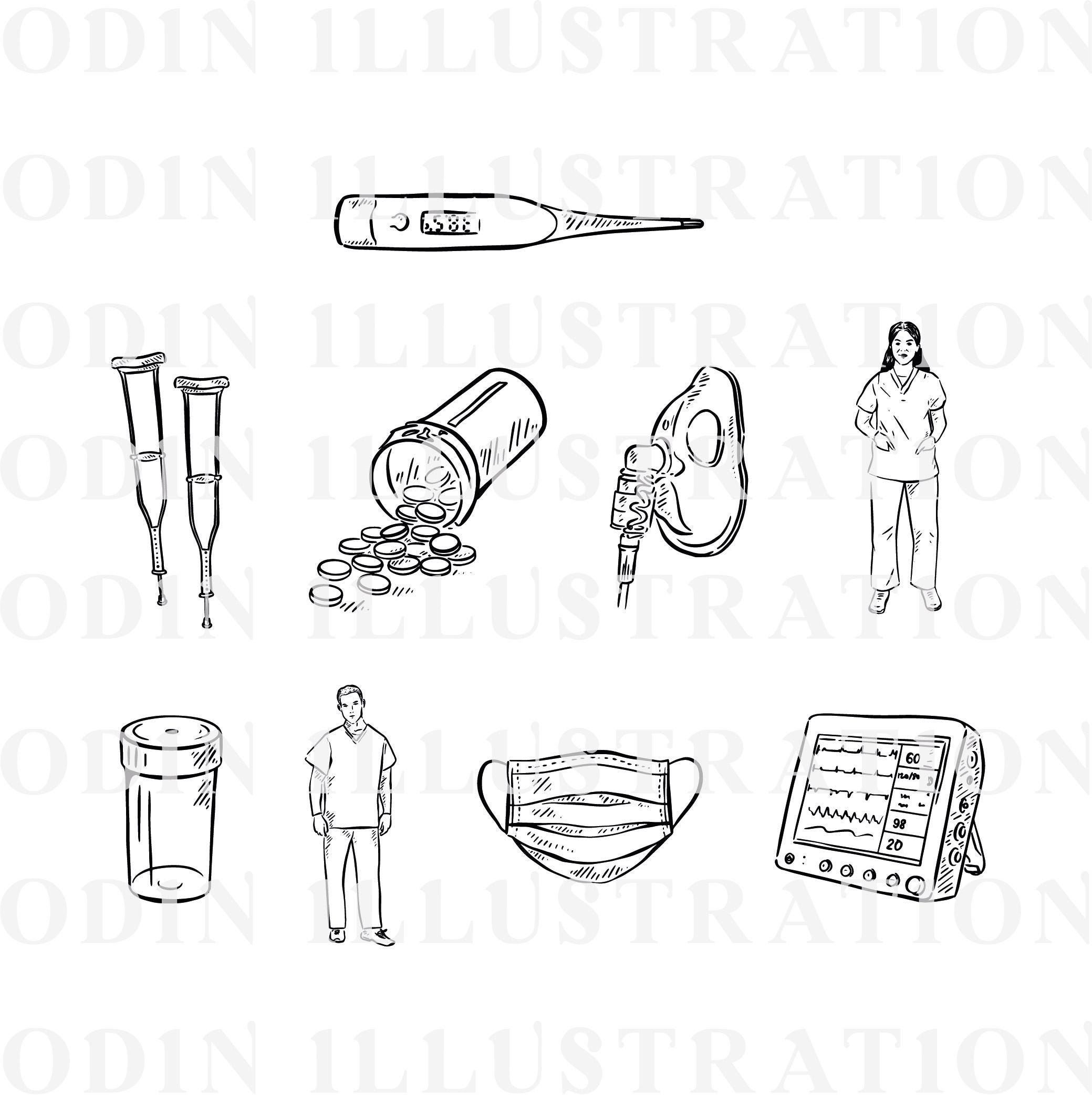 Healthcare Line Drawn Clipart, 25 Hospital Themed Drawings Png, Svg ...