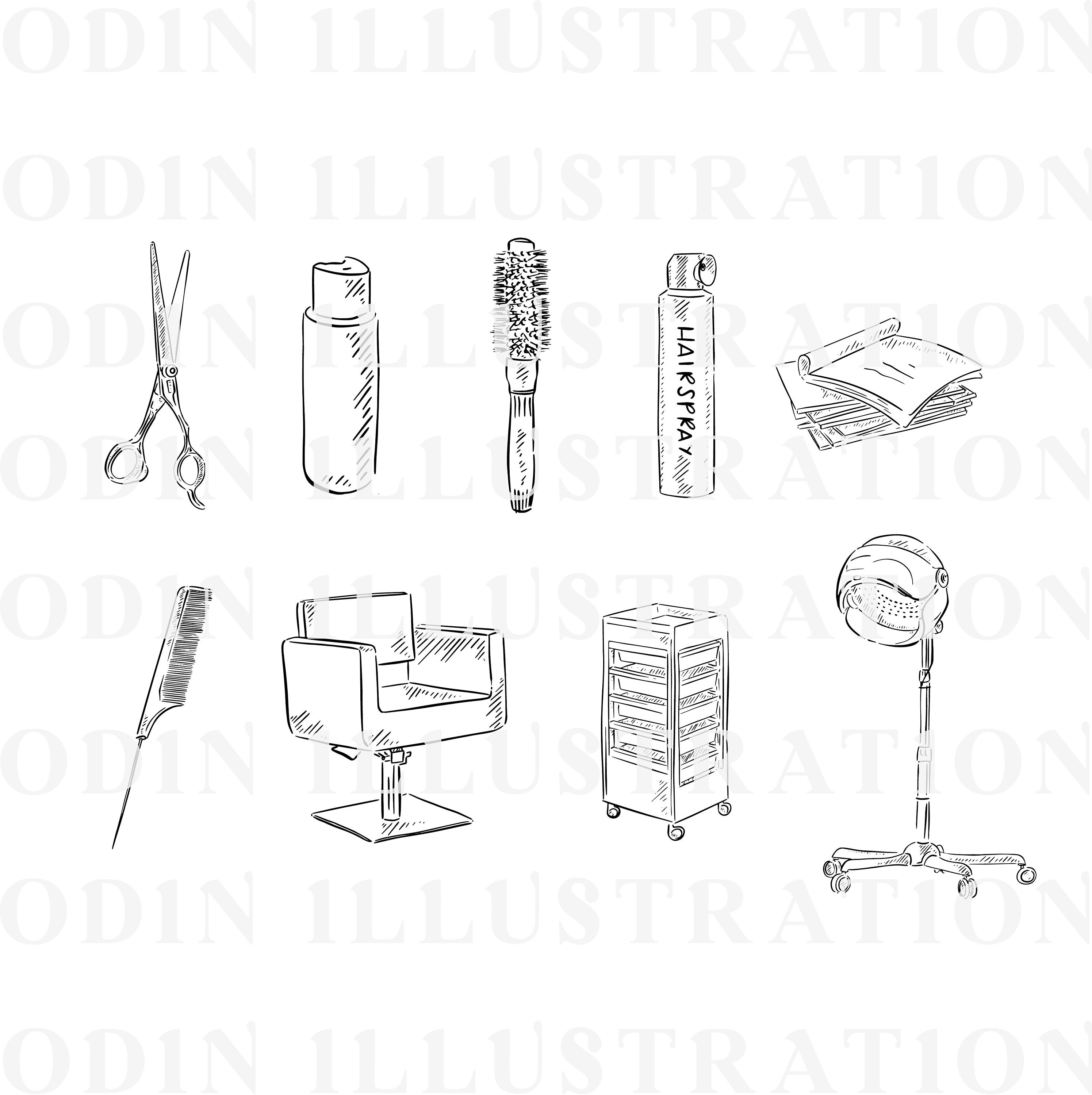 Hair Salon Illustrations Digital Download Line Drawn Clipart Diy