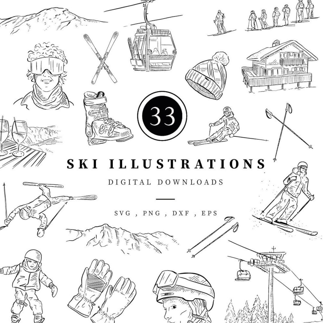 Skiing Holiday Clip Art, Ski Clipart, Apres Ski, Digital Download ...