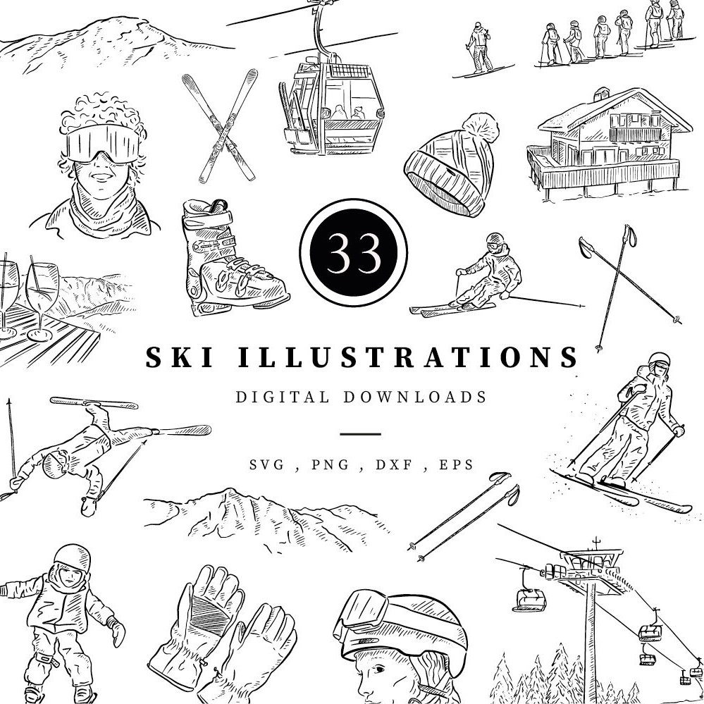 Skiing Holiday Clip Art, Ski Clipart, Apres Ski, Digital Download ...
