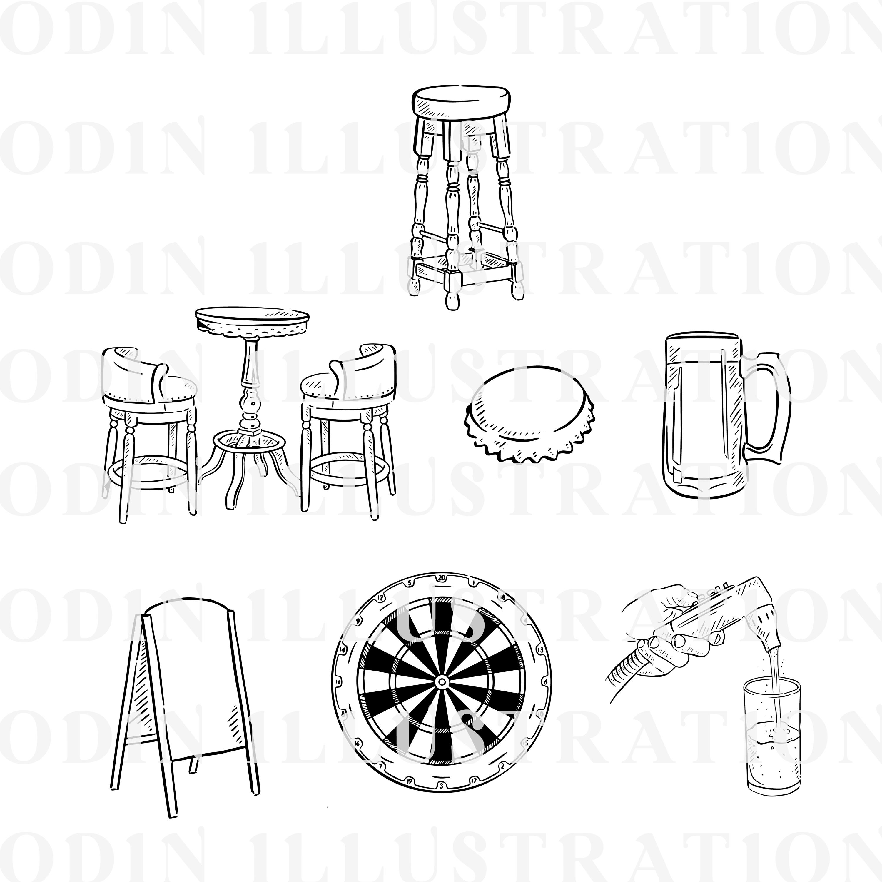 Brewery Clip Art, Pub and Bar Line Drawn Clipart, Food and Drink Png ...