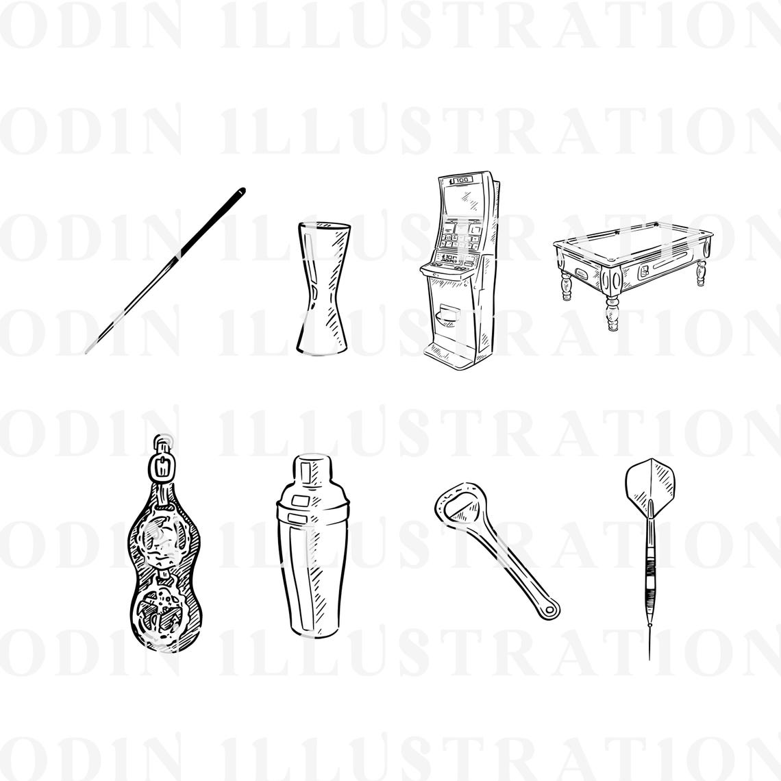 Brewery Clip Art, Pub and Bar Line Drawn Clipart, Food and Drink Png ...