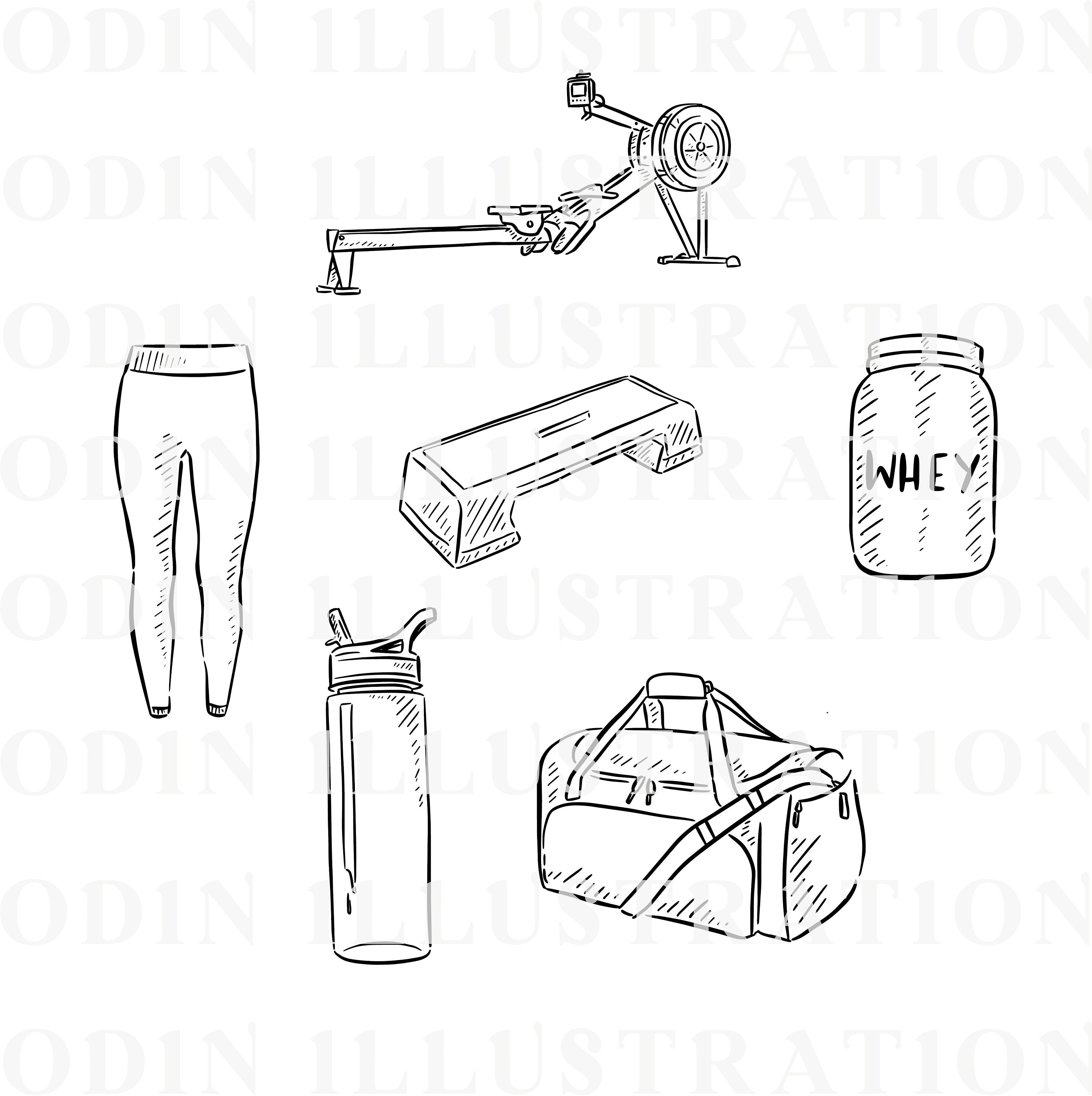 Gym and Fitness Clipart, 30 Png Svg, Dxf Eps Files, Vector, Line Drawn ...