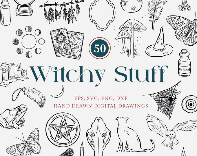 Witch Vintage Cartoon Line Art Illustration Black and White Bundle 1 42 ...