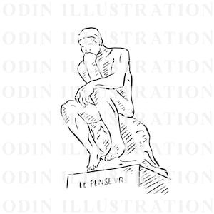 Thinking Man Monument Hand Drawn Digital Download, Line Drawn Statue ...
