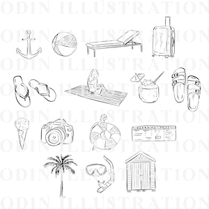 Vacation Clip Art, Hand Drawn Holiday Illustrations, Instant Download ...
