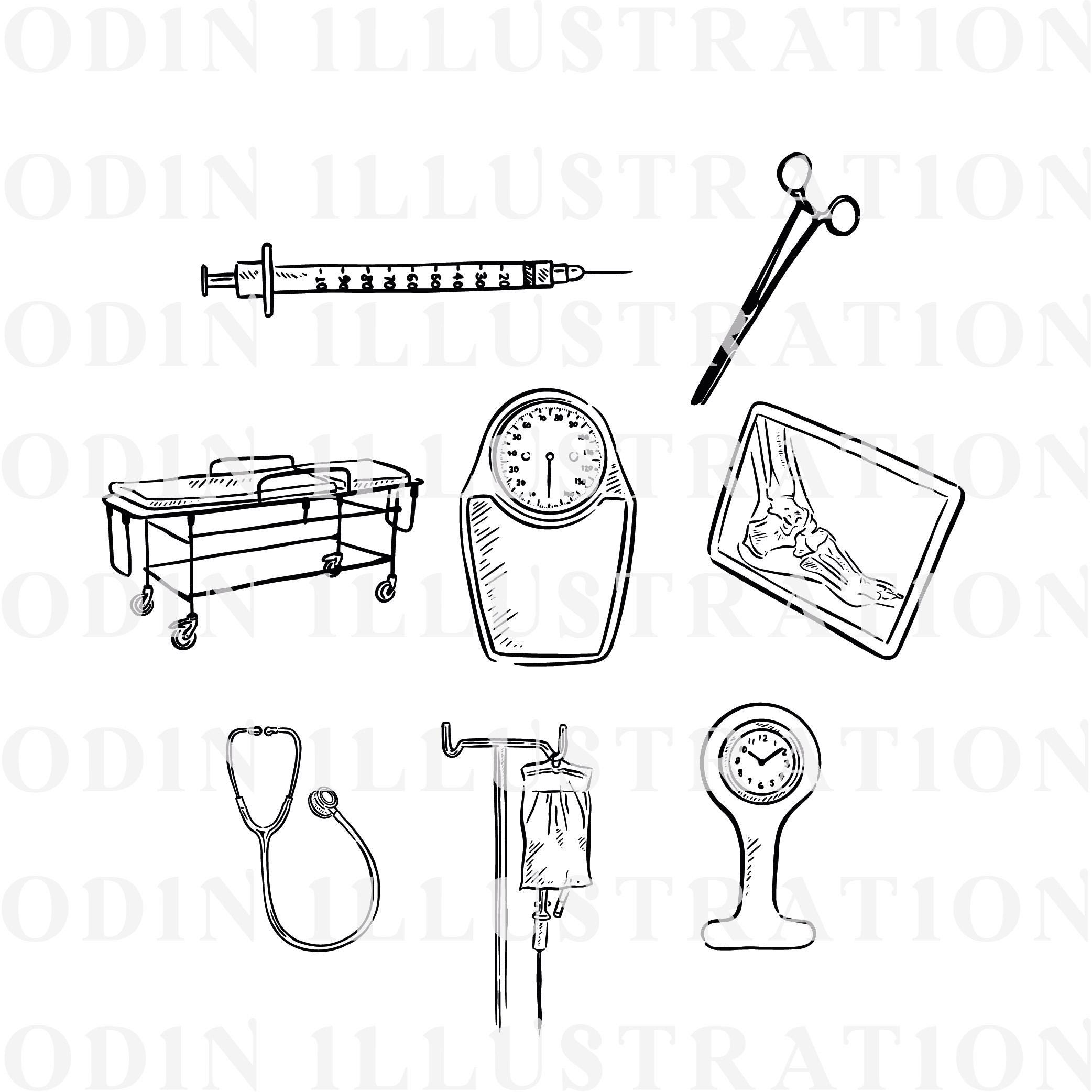 Healthcare Line Drawn Clipart, 25 Hospital Themed Drawings Png, Svg ...