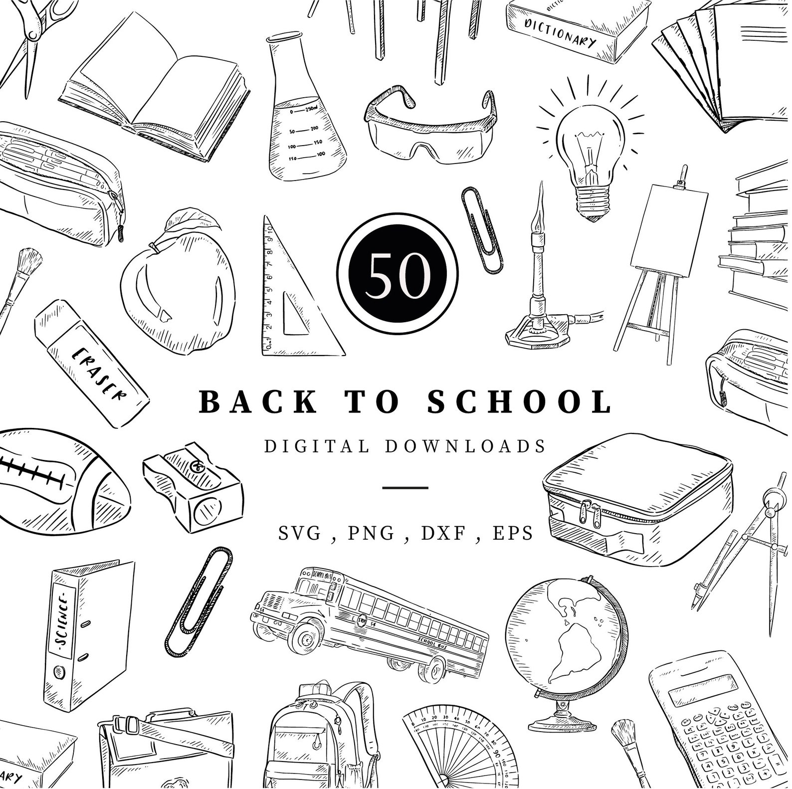 School Black and White Clip Art Vector, Craft Digital Download ...