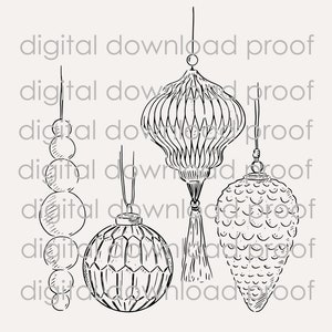 Christmas Bauble Illustrations, Instant Download Line Drawings PNG, 20 ...
