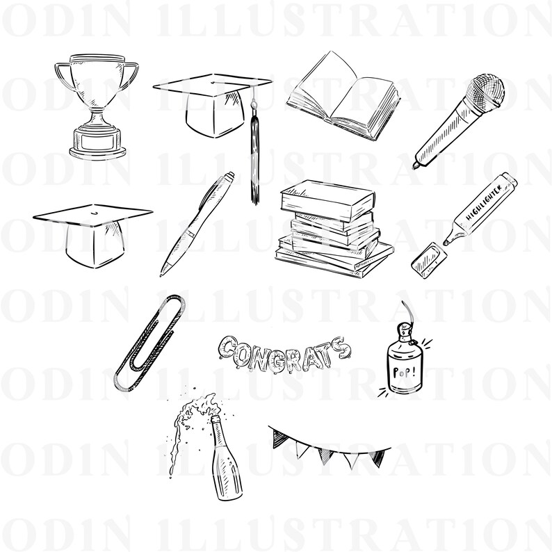 Graduation Line Art Elements, School Clipart Designs, Instant Digital ...