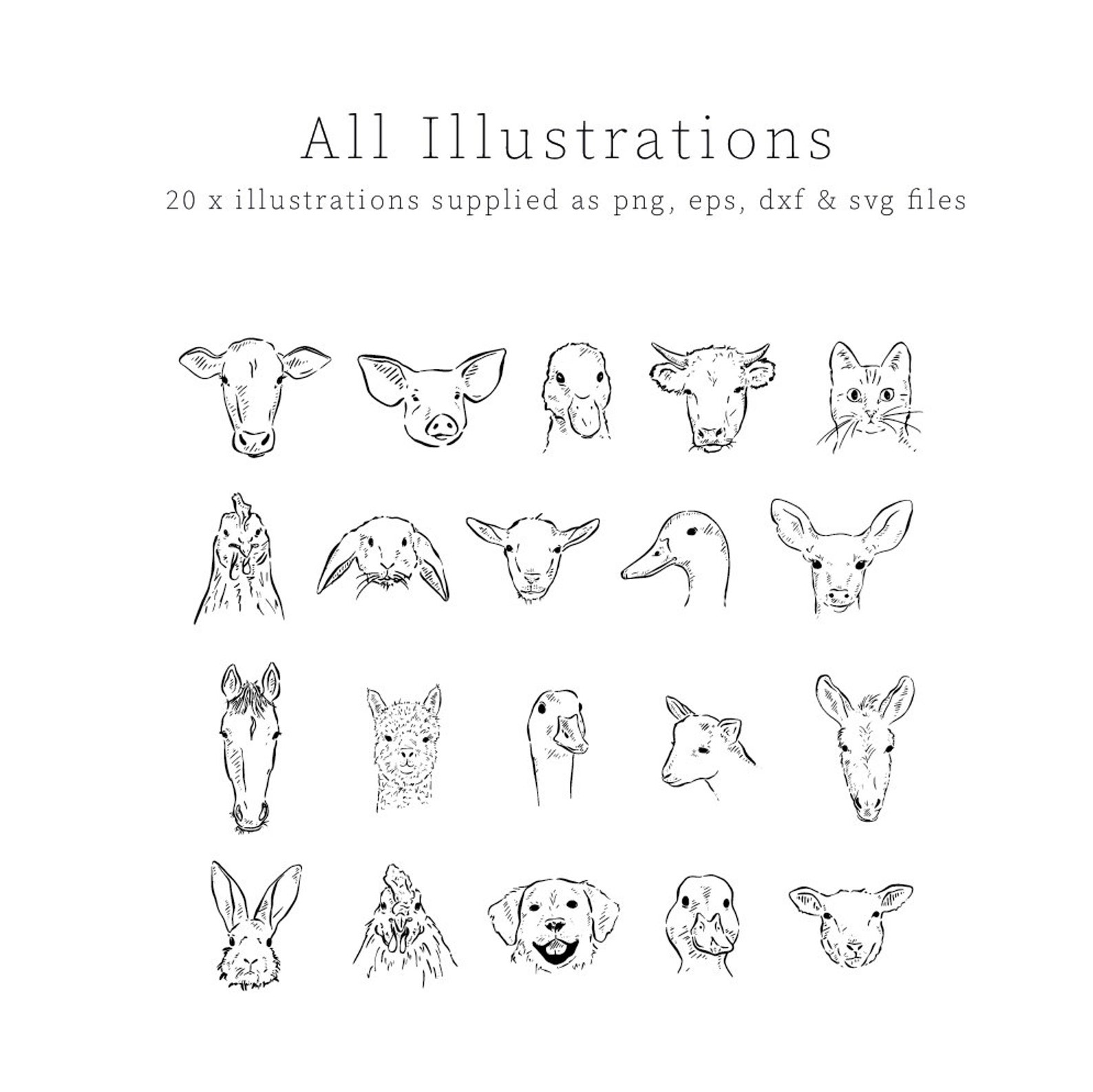 Farm Animals Digital Clip Art, Digital Illustration Downloads, 20 Png ...