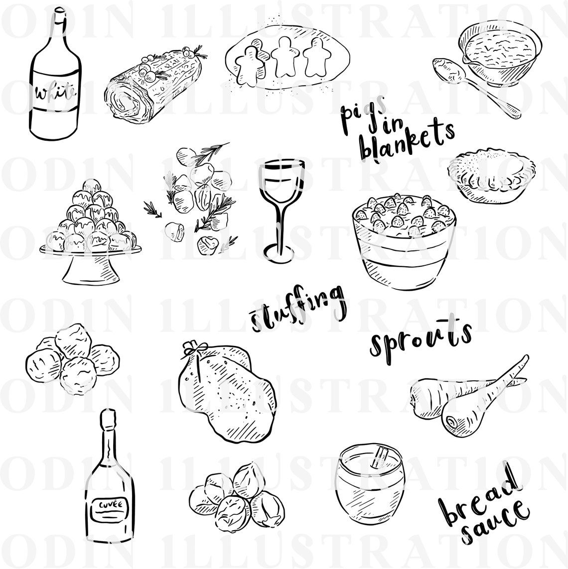 Christmas Food Line Art Clipart Bundle Christmas Clipart SVG - Etsy
