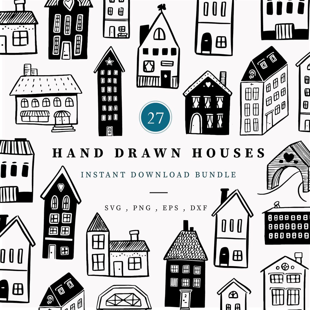 Simple Sketchy House Illustration Bundle, Digital Download, Line Drawn ...
