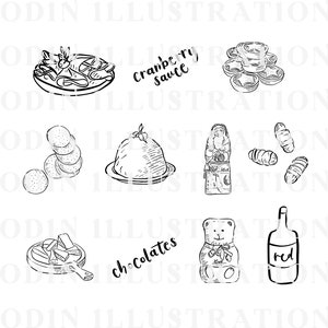 Christmas Food Line Art Clipart Bundle, Christmas Clipart SVG - Hand ...
