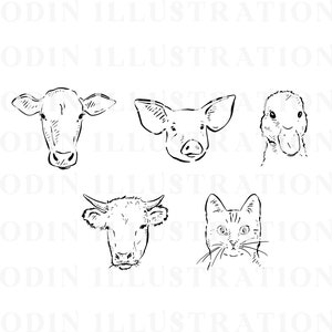 Farm Animals Digital Clip Art, Digital Illustration Downloads, 20 Png ...