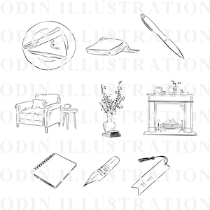 Book Themed Clipart, Line Drawn Library Digital Download, Typewriter ...