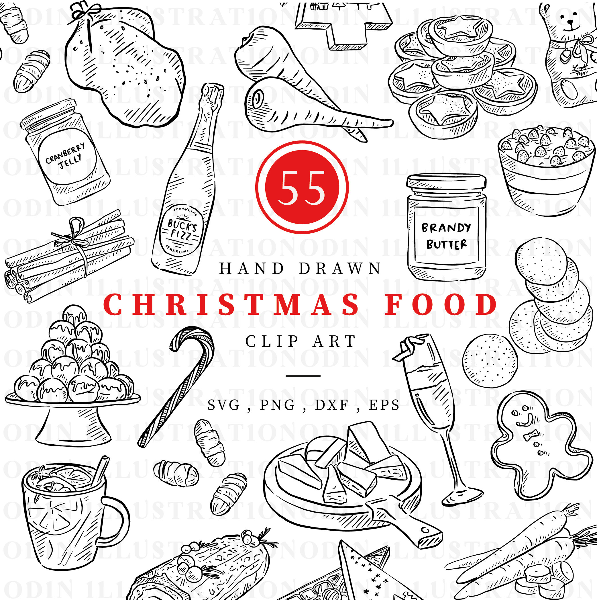 Christmas Food Line Art Clipart Bundle Christmas Clipart SVG - Etsy