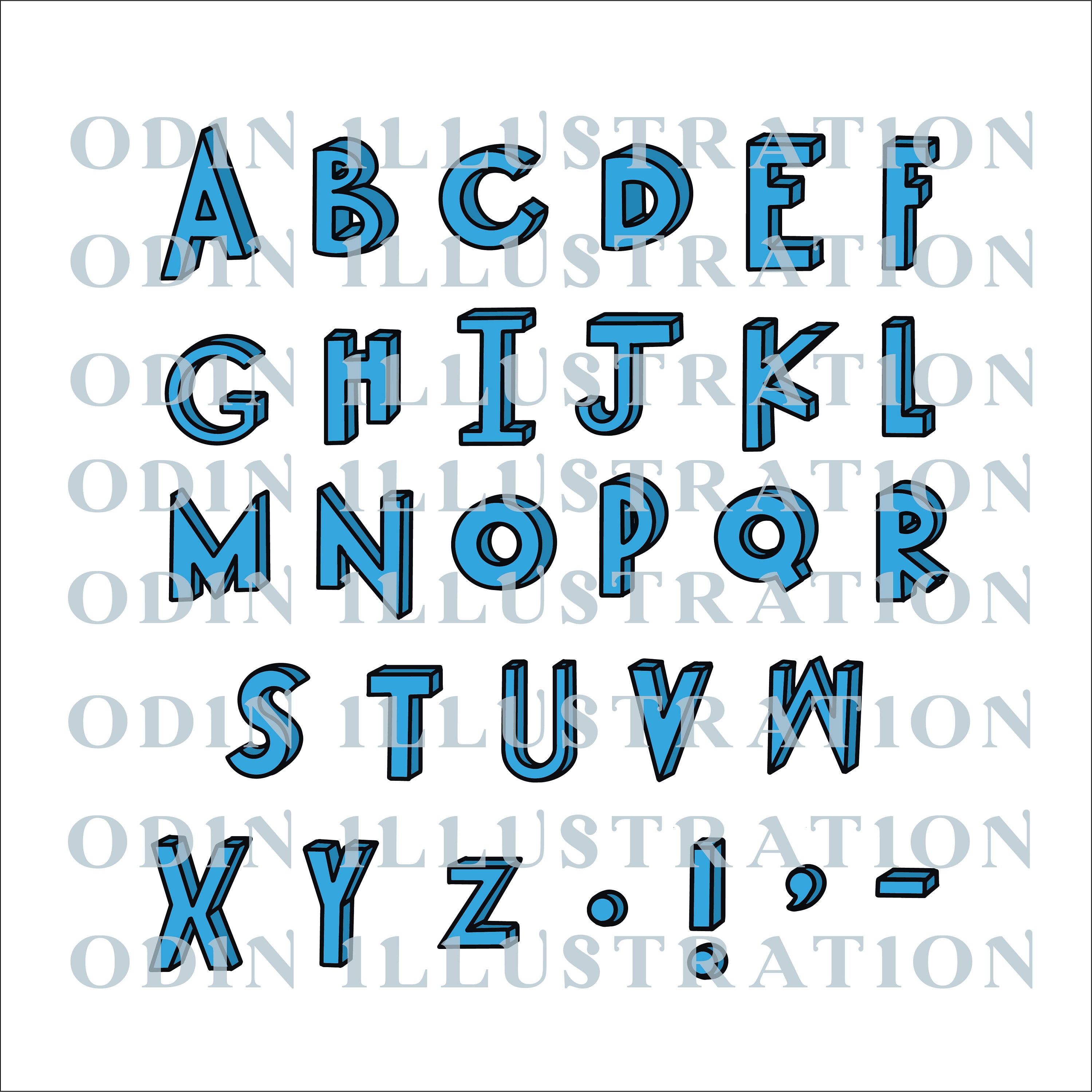 Modern Bold Alphabet Clipart Blue 3D Letters Instant Download - Etsy