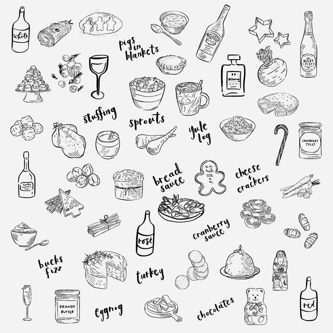 Christmas Food Line Art Clipart Bundle Christmas Clipart SVG - Etsy