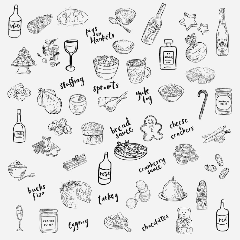 Christmas Food Line Art Clipart Bundle Christmas Clipart SVG - Etsy