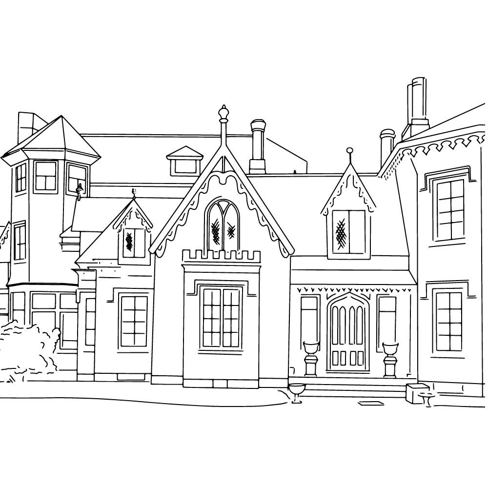 Kingscote Rhode Island USA Mansion Illustration, Instant Download Line ...