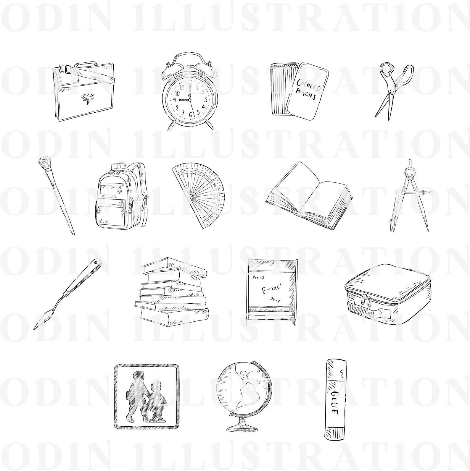 School Black and White Clip Art Vector, Craft Digital Download ...
