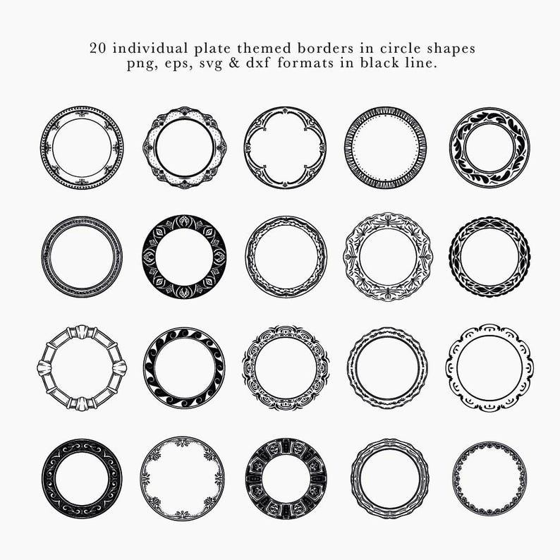 Circular Borders Clipart Bundle, Victorian Plates Drawings, Decorative ...