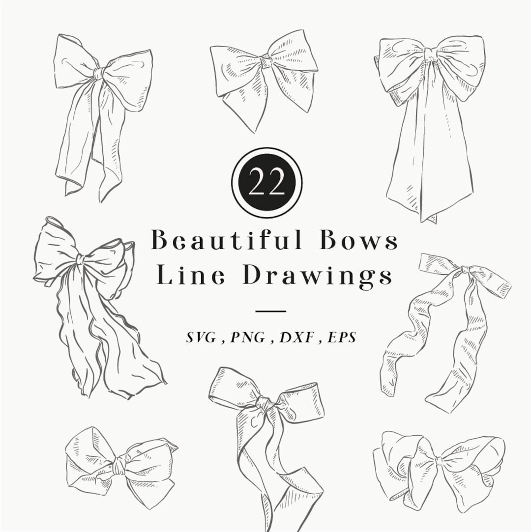 Silk Bow Illustrations, Digital Download, Line Drawn Clip Art, DIY ...