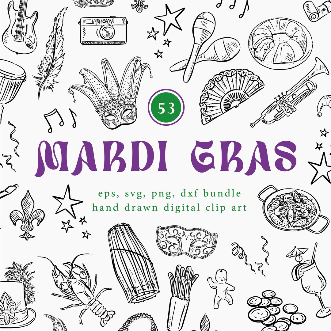 Mardi Gras Clip Art, Line Drawings Png, Svg, Dxf & Eps Files, 300 Ppi ...