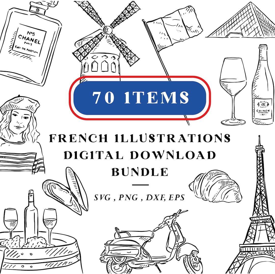 France Line Drawn Clipart, Paris Black and White Images, France SVG ...