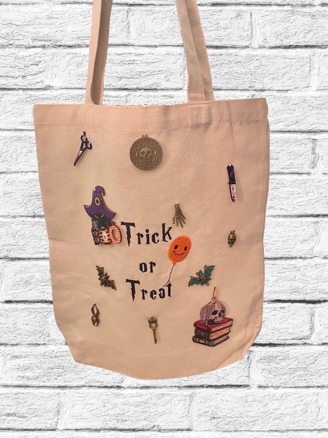 Embroidered Trick or Treat & Halloween Charms Tote Bag - Etsy Embroidered Trick or Treat & Halloween Charms Tote Bag - Etsy
